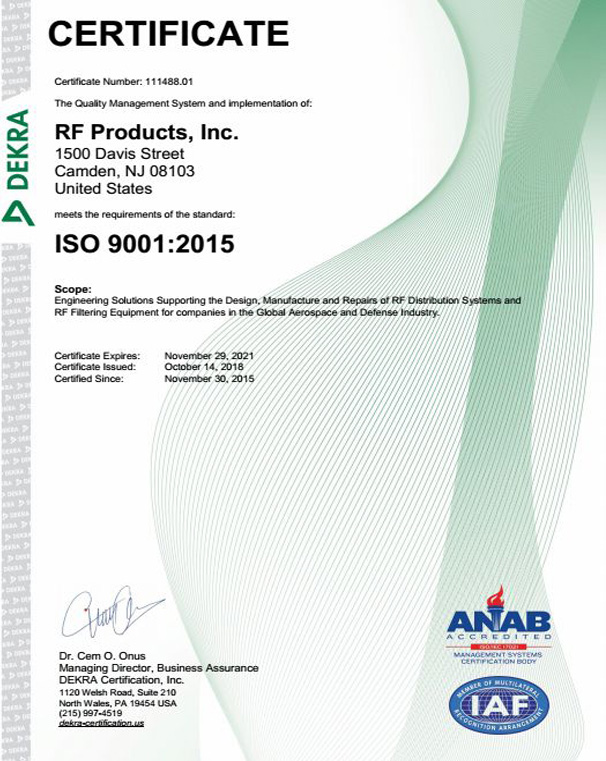 Credentials and Certificates List - RF Products